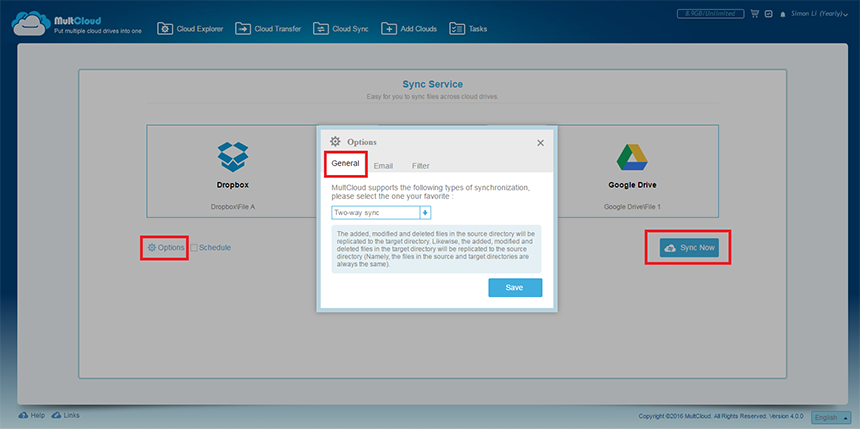 Sync data between cloud drives
