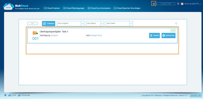 Offline-Dateiübertragung zwischen den Clouds