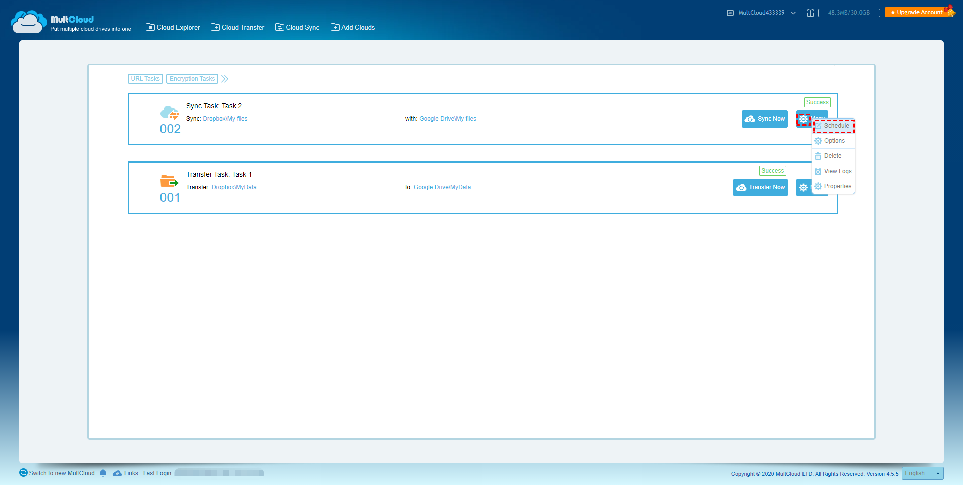 How to sync data between clouds with MultCloud?