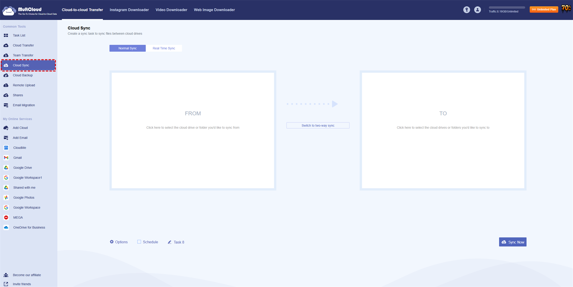 How to sync data between clouds with MultCloud?