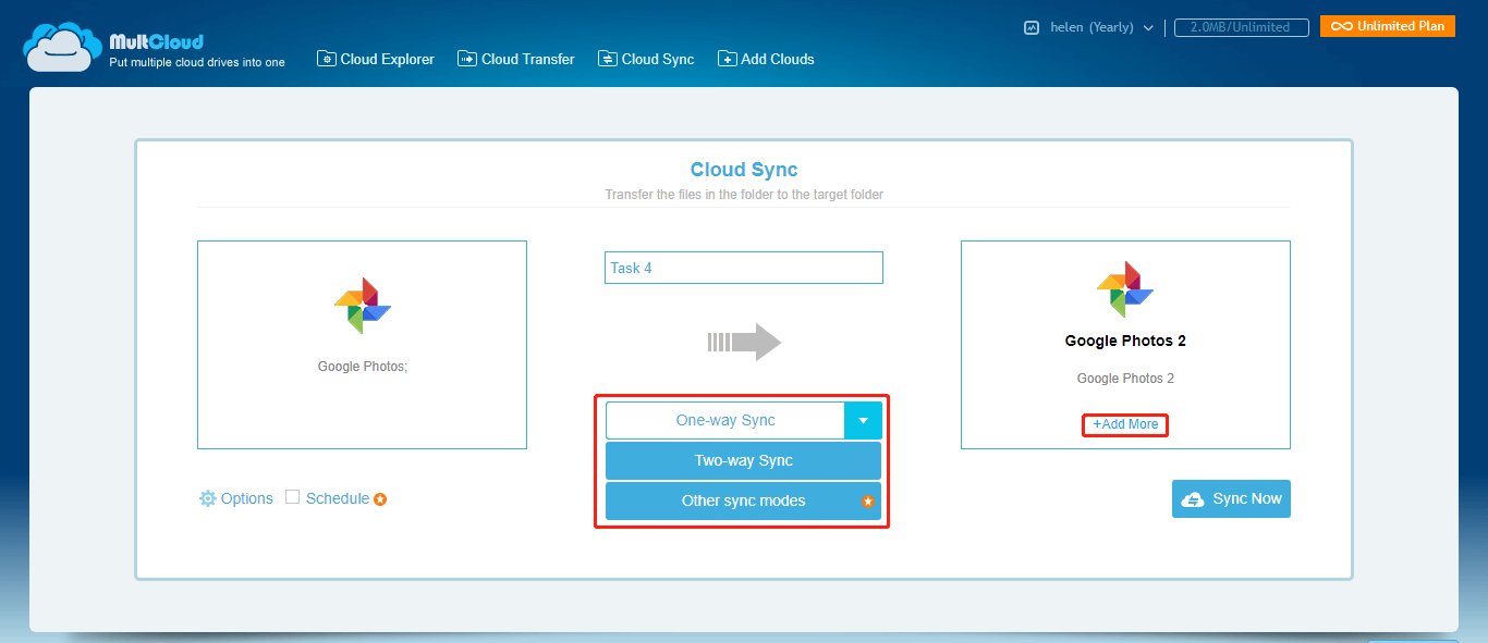Google Photos One Way Sync | MultCloud